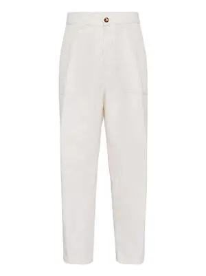 Brunello Cucinelli Cotton And Linen Blend Trousers - White