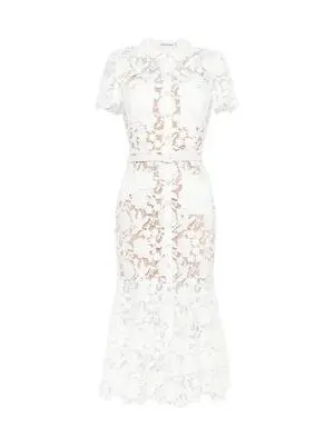 SELF-PORTRAIT Lace Collared Midi Dress - Multicolor