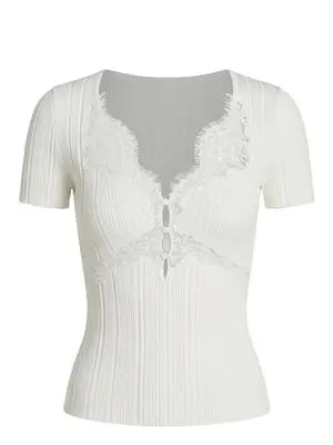 SELF-PORTRAIT SELF-PORTRAIT Lace Trim Knit Top Multicolor