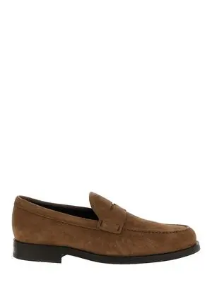 TOD'S Suede Loafers With Embossed Monogram - Brown