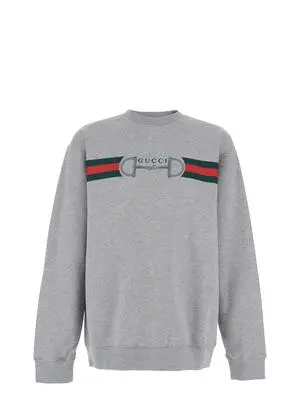 Gucci Grey Cotton Crewneck Sweatshirt With Logo Detail - Multicolor