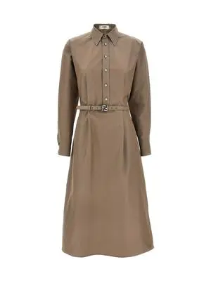 FENDI FENDI Midi Shirt Dress With Removable FF Buckle Belt