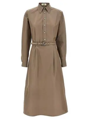 FENDI FENDI Midi Shirt Dress With Removable FF Buckle Belt