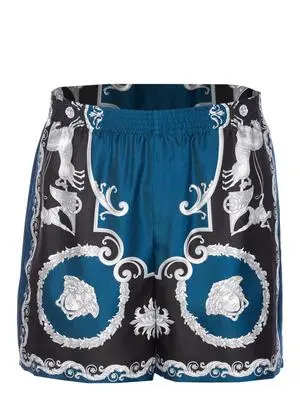 Versace Hall Of Heroes" Print Silk Bermuda Shorts - Blue