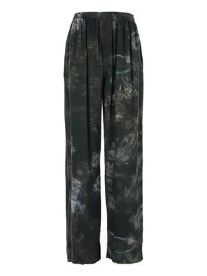 Balenciaga Black Viscose Wide Leg Pants With All-over Print - Multicolor