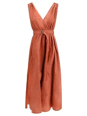 BRUNELLO CUCINELLI Brunello Cucinelli Midi Dress With Floral Motif And Belted Detail