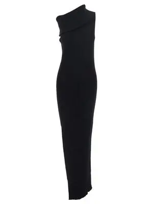 Rick Owens Ribbed Knit Asymmetric Long Dress - Black