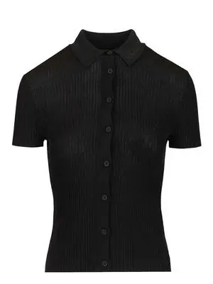 Balenciaga Ribbed Viscose And Cotton Shirt With Embroidered Logo - Black