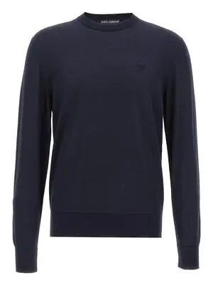 Dolce & Gabbana DOLCE & GABBANA Embroidered Logo Silk Sweater Blue