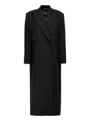 Dolce & Gabbana Long Double-breasted Wool Tuxedo Coat - Black