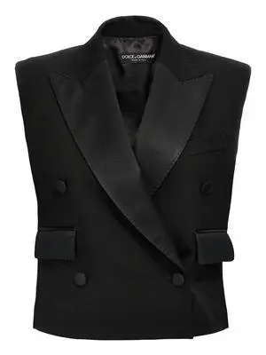 Dolce & Gabbana Tuxedo Vest In Wool Gabardine - Black