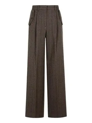 GOLDEN GOOSE Virgin Wool Pinstripe Wide Leg Trousers - Brown