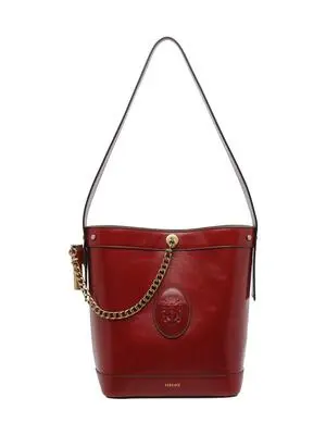 Versace Leather Bucket Bag With Chain Strap - Red