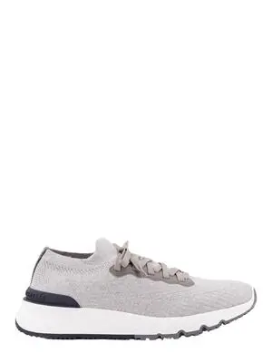 Brunello Cucinelli Low-top Cotton Knit And Leather Sneakers - Multicolor
