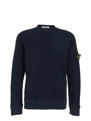 Stone Island Black Cotton Crewneck Sweatshirt With Logo Patch - Multicolor