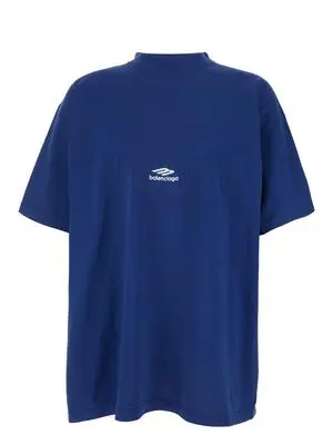BALENCIAGA Balenciaga Men Blue Tshirt With Logo On Front And Maxi Logo On Back In Cotton Man