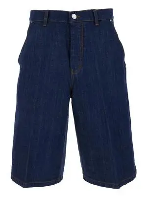 AMI Paris Blue Denim Five-pocket Bermuda Shorts With Back Logo Patch - Multicolor