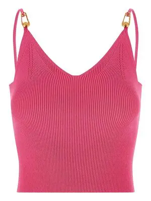 Versace VERSACE Safety Pin Stretch Ribbed Knit Crop Top Pink