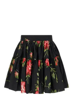 Dolce & Gabbana Bouquet Rose Print Cotton Mini Skirt - Black