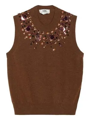 Fendi Wool And Cashmere Gilet With Embellishments - Brown