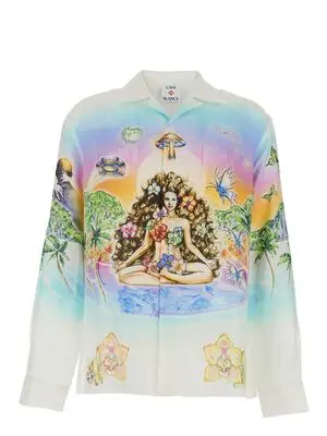 Casablanca Innocence' Shirt With Cuban Collar And All-over Print In Linen - Multicolor