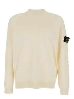 Stone Island Crew Neck Cotton Sweater With Logo Patch - Multicolor