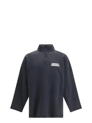Balenciaga Distressed Zipped Sweatshirt With Stand Collar - Black