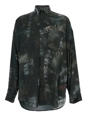 Balenciaga Black Shirt With All-over Print In Viscose - Multicolor