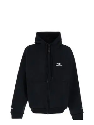 Balenciaga Black Cotton Zip-up Hoodie With Logo Detail - Multicolor