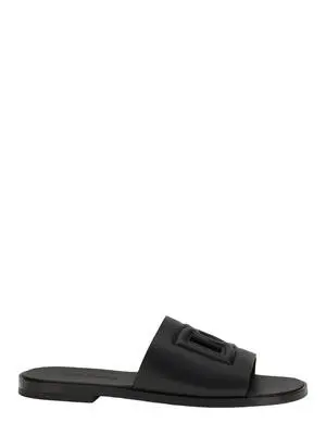 Dolce & Gabbana Embossed Logo Flat Sandals - Black