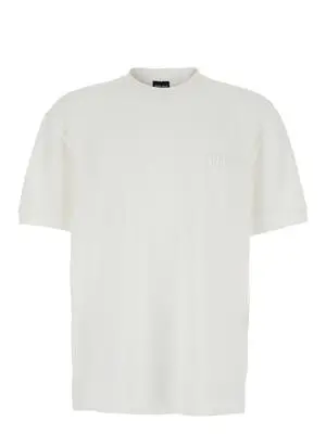Giorgio Armani White Crew Neck T-shirt With Logo On Front In Tech Fabric Stretch - Multicolor
