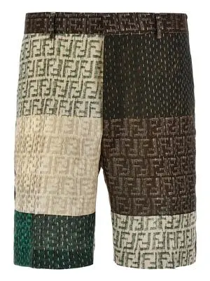 Fendi Patchwork Linen Bermuda Shorts - Multicolor