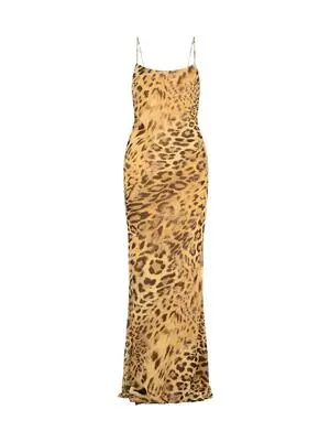 Andamane Animal Print Draped Back Maxi Dress - Cream