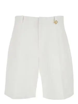 Casablanca White Cotton Bermuda Shorts With Logo Plate - Multicolor