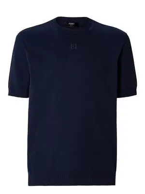Fendi Cotton And Cashmere Crew Neck Short Sleeve Sweater - Blue