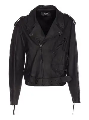 Balmain Leather Belted Biker Jacket - Black