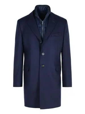 FAY Wool Blend Coat With Removable Vest - Blue