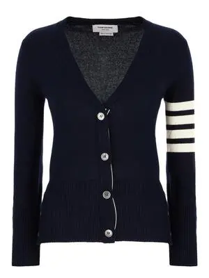 Thom Browne THOM BROWNE Ribbed V-Neck Cardigan With Striped Sleeves Multicolor