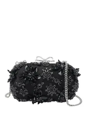 SELF-PORTRAIT Floral Crystal Embellished Clutch With Chain Strap - Black