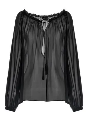 TOM FORD TOM FORD Silk Georgette V-Neck Blouse With Adjustable Drawstring