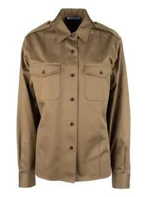 Prada PRADA Long Sleeve Button-Up Shirt With Classic Collar And Pockets Multicolor