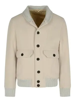 Eleventy Wool Blend Bomber Jacket - Cream