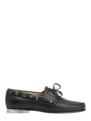 Valentino Garavani Leather Loafers With Gold-tone Logo Detail - Black