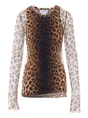 Sportmax Sheer Animal Print Long Sleeve Top - Brown