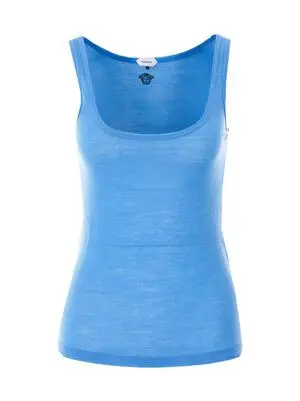 Versace Embroidered Medusa Ribbed Wool Tank Top - Blue