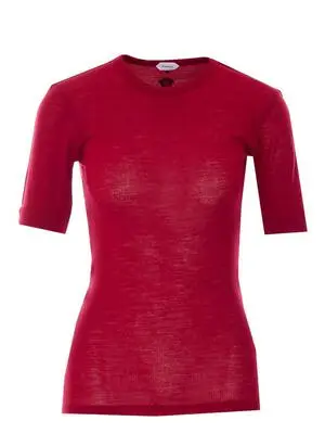 Versace Embroidered Medusa Ribbed Wool T-shirt - Red