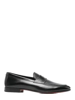 Santoni Leather Penny Loafers - Black