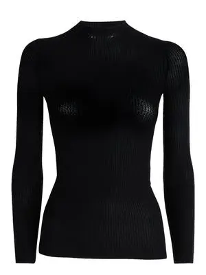 Balenciaga Ribbed Knit High Neck Long Sleeve Top - Multicolor