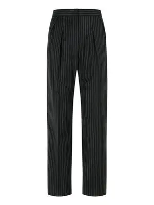 Max Mara Virgin Wool Pinstriped Tailored Pants - Black