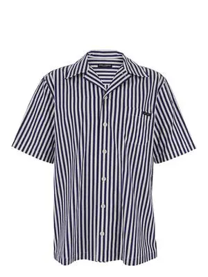 Dolce & Gabbana Blue Bowling Shirt With Cuban Collar And All-over Striped Motif In Cotton For - Multicolor